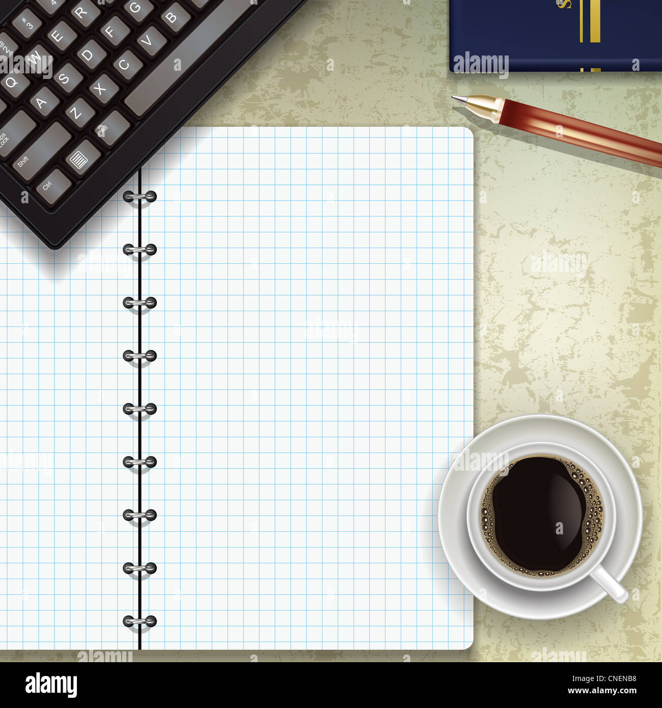 office desk with keyboard coffee and notepad Stock Photo - Alamy