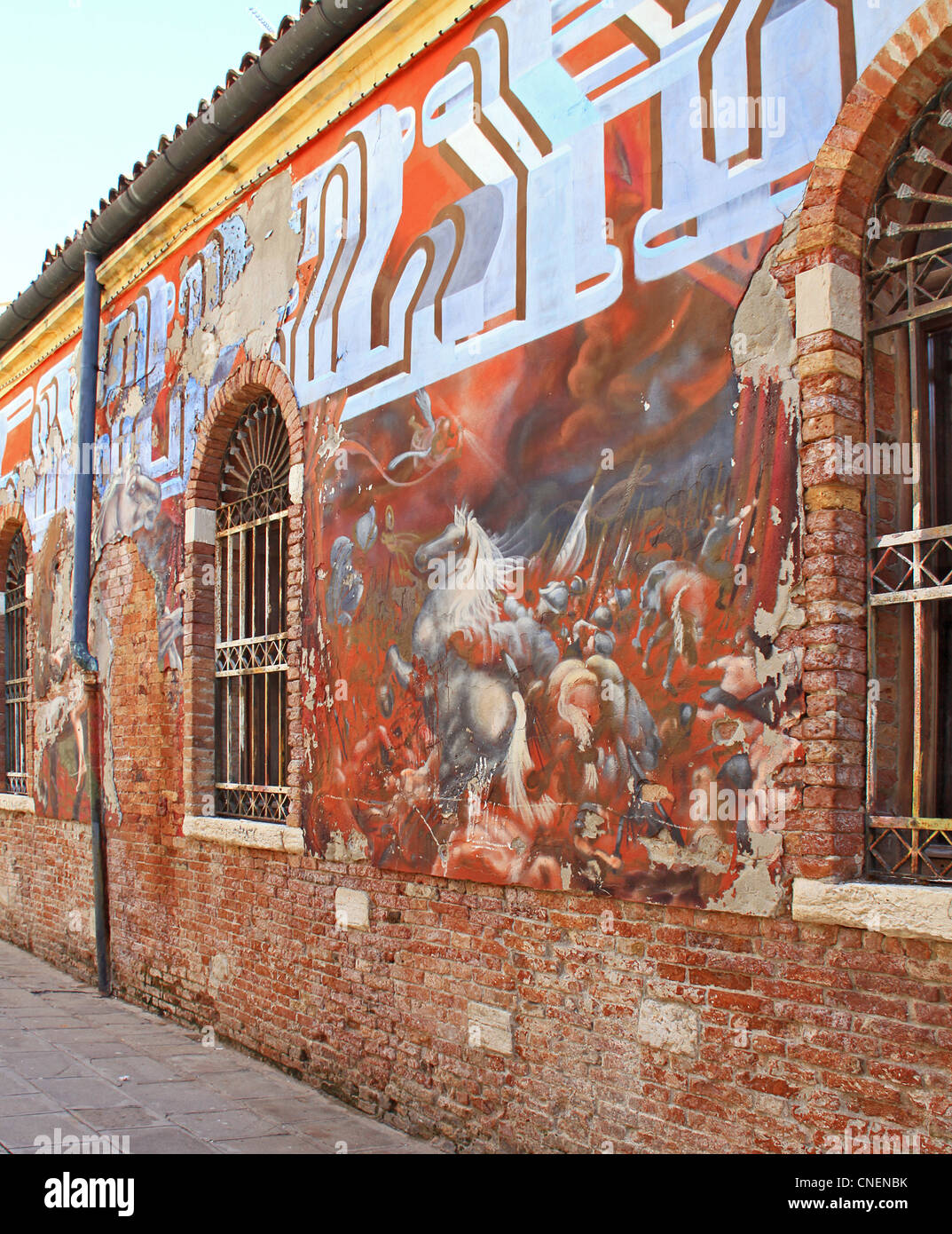 VENICE - Brick building in Venice covered by artistic graffiti Stock ...