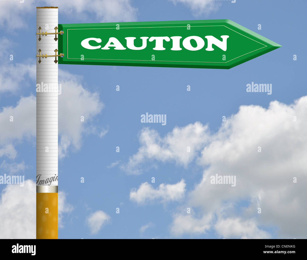Caution cigarette road sign Stock Photo - Alamy