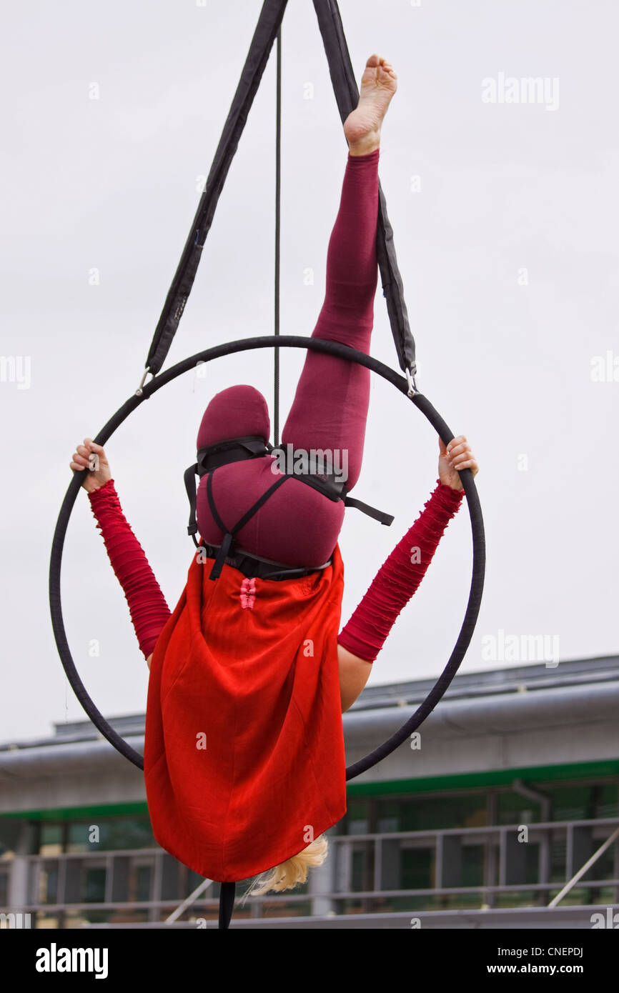 An artiste giving an aerial dance performance at the Bristol Harbour ...