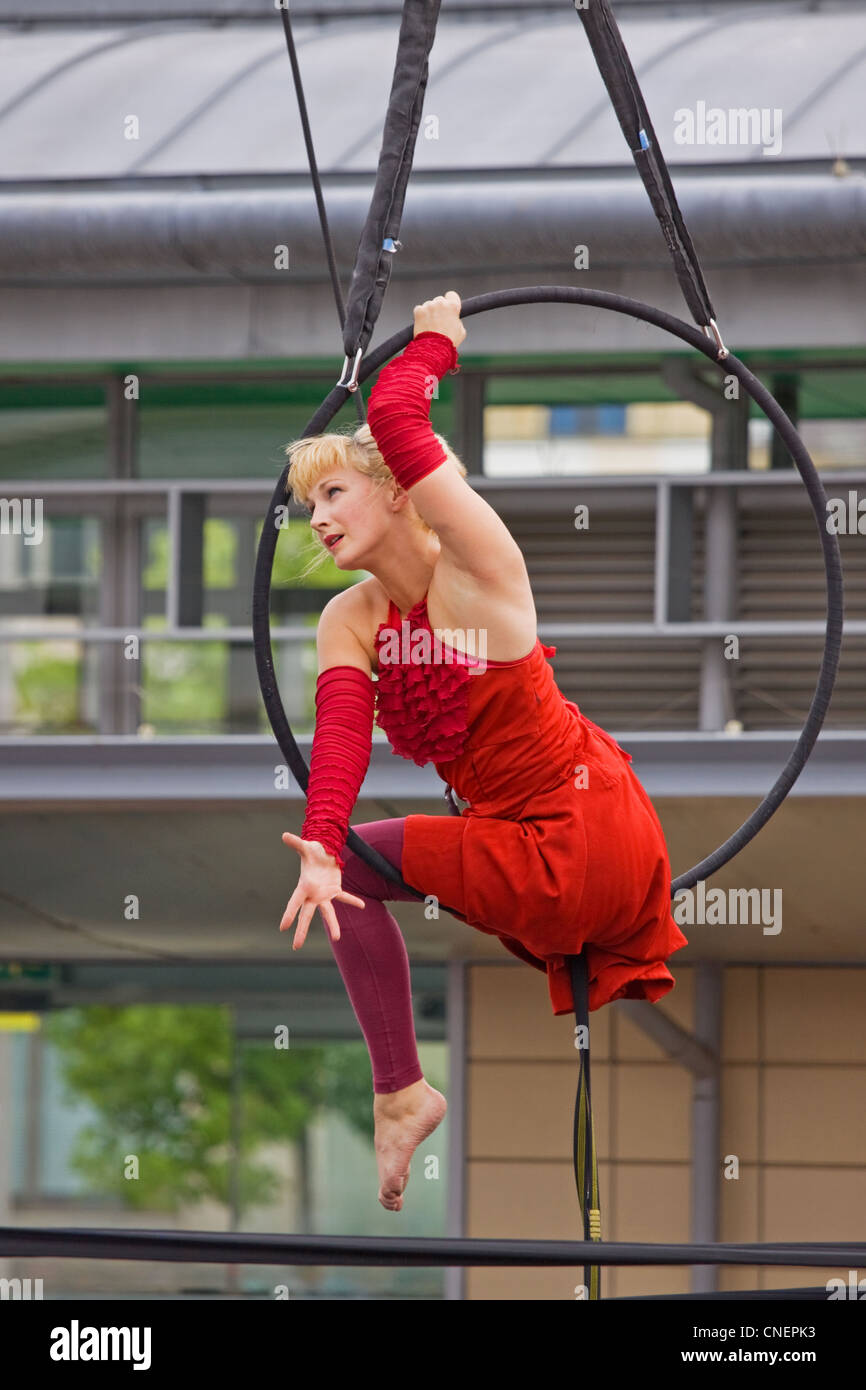 An artiste giving an aerial dance performance at the Bristol Harbour ...