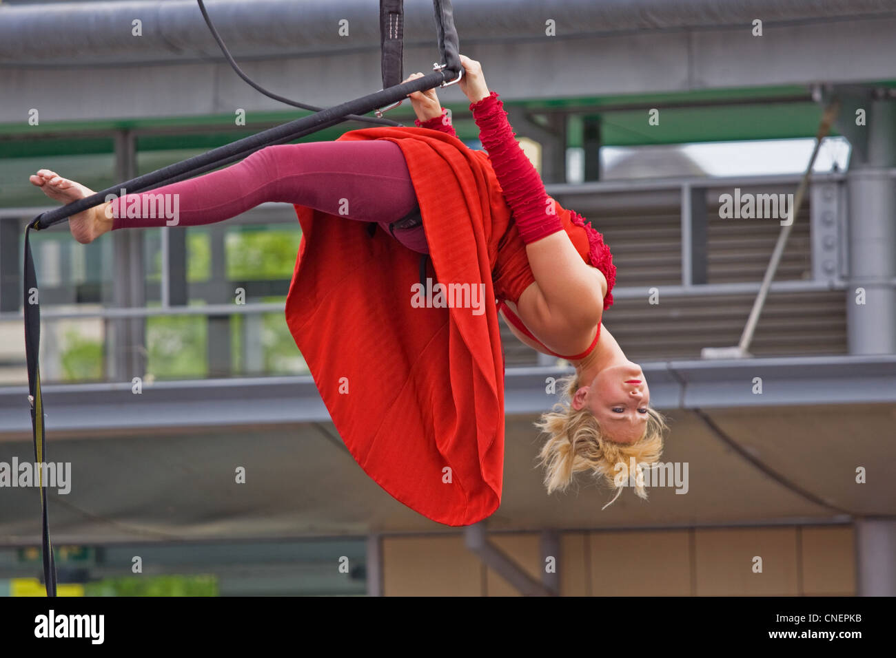 An artiste giving an aerial dance performance at the Bristol Harbour ...