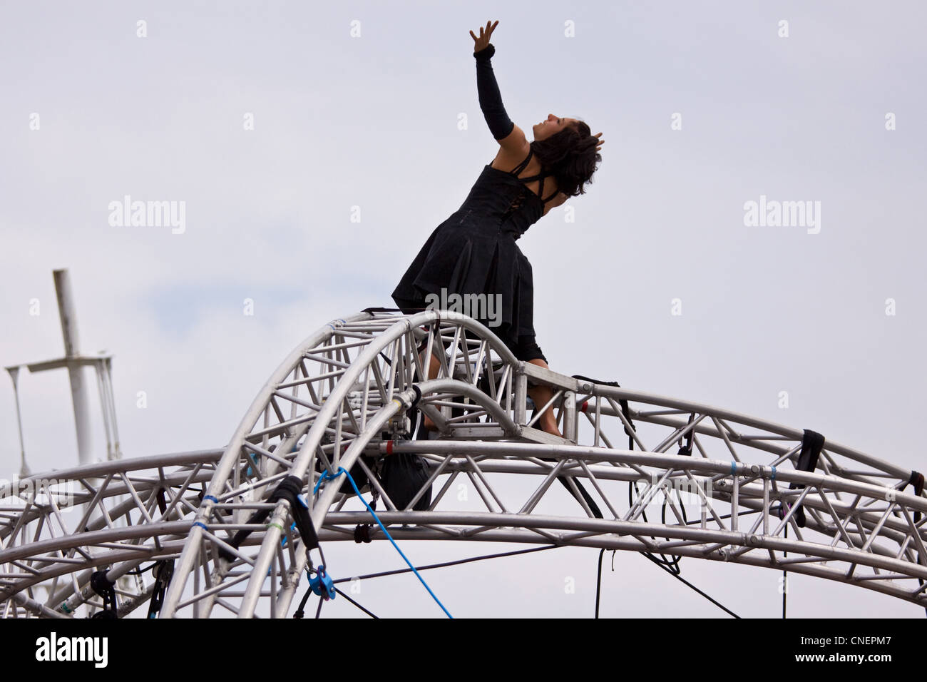 A dancer giving an theatrical aerial performance at the Bristol Harbour ...