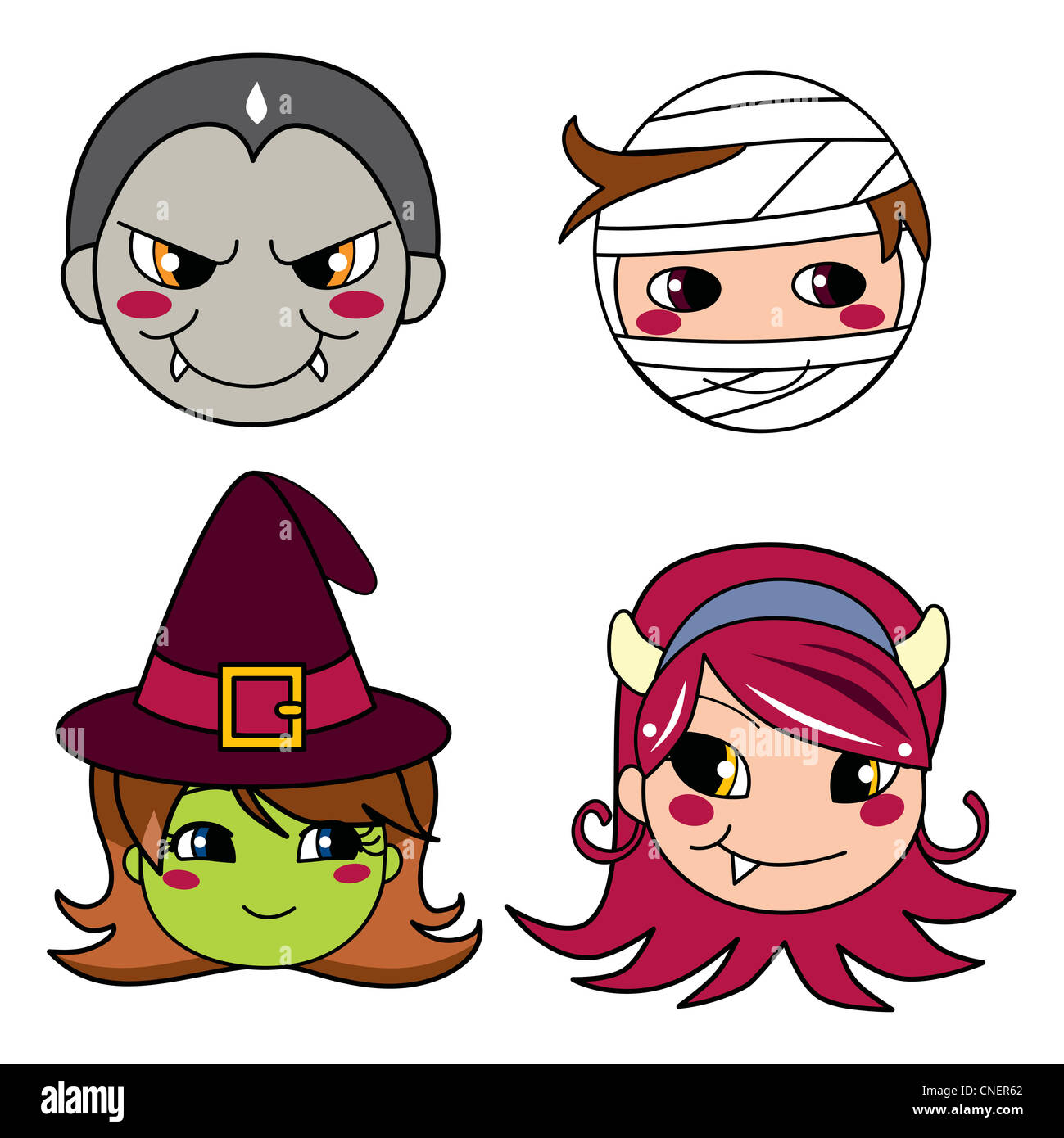 Set of four monster face masks for halloween Stock Photo - Alamy