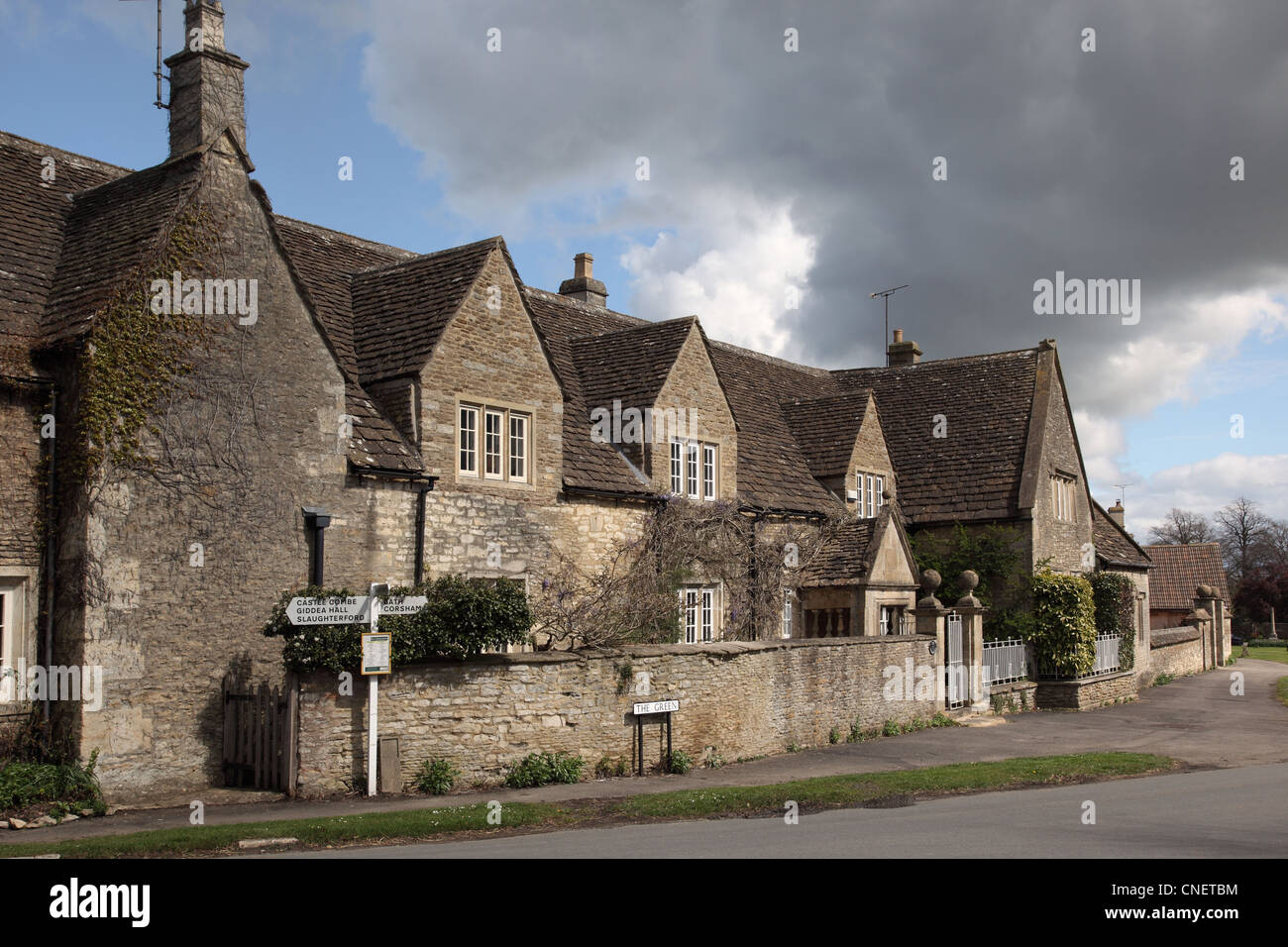 Traditional stone terraced houses in Biddestone. A Cotswolds village ...