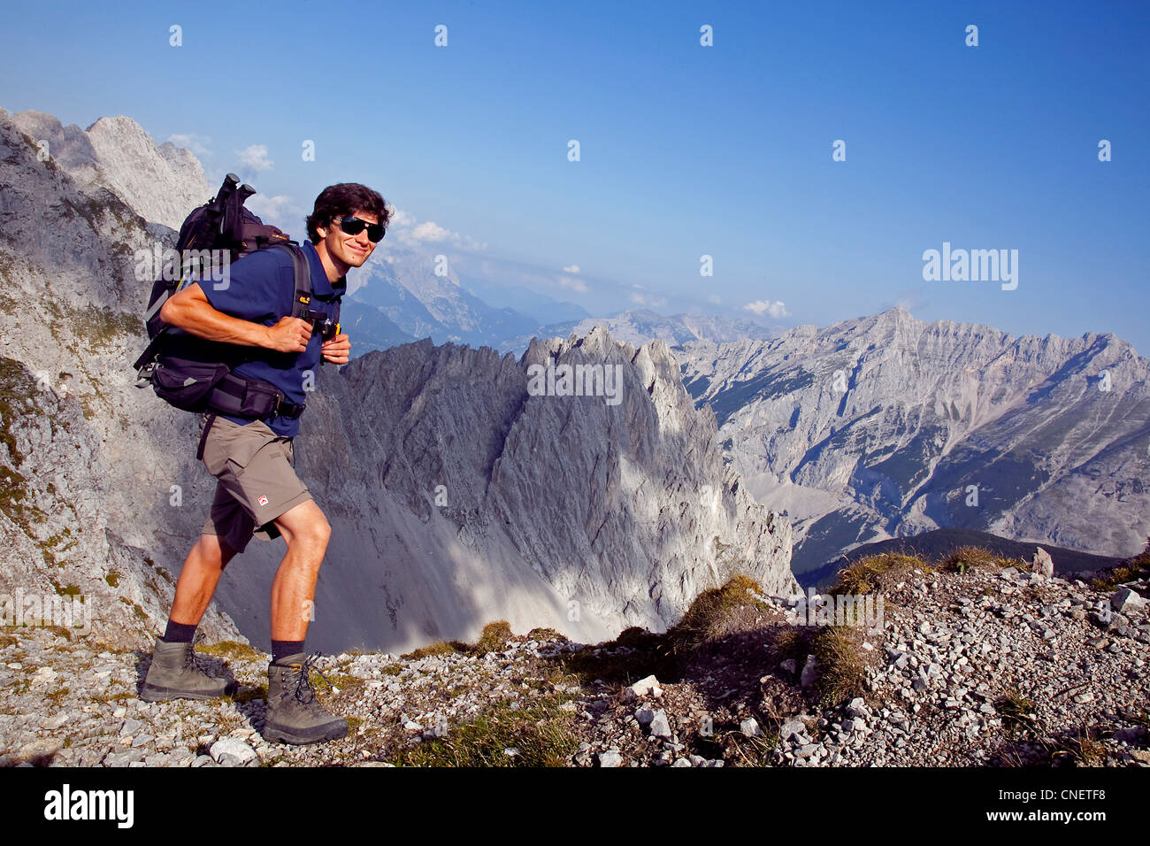 View of the Alps from Hafelekar mountain where begin Adlerweg hiking ...