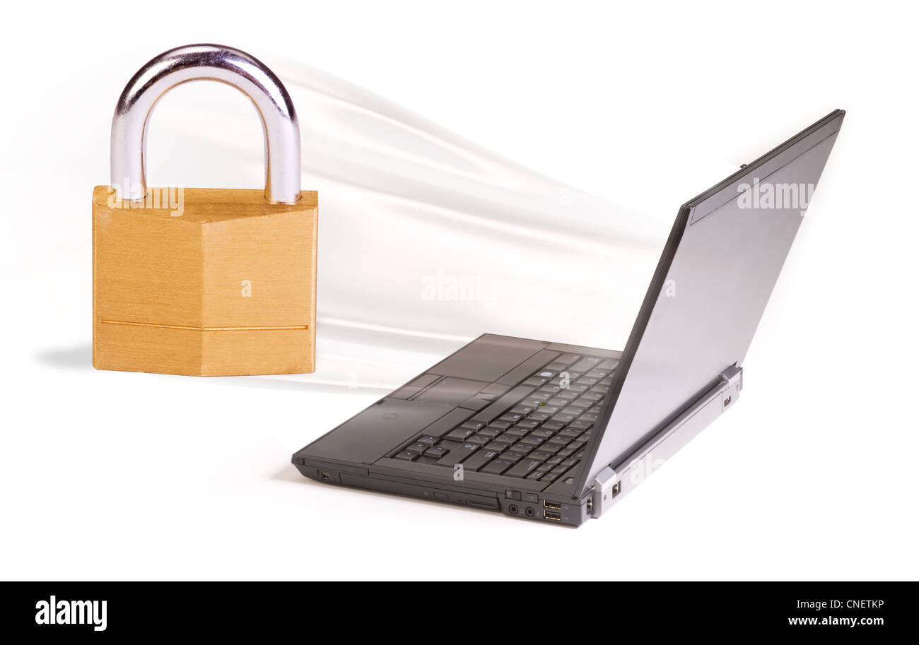 Laptop and lock Stock Photo - Alamy