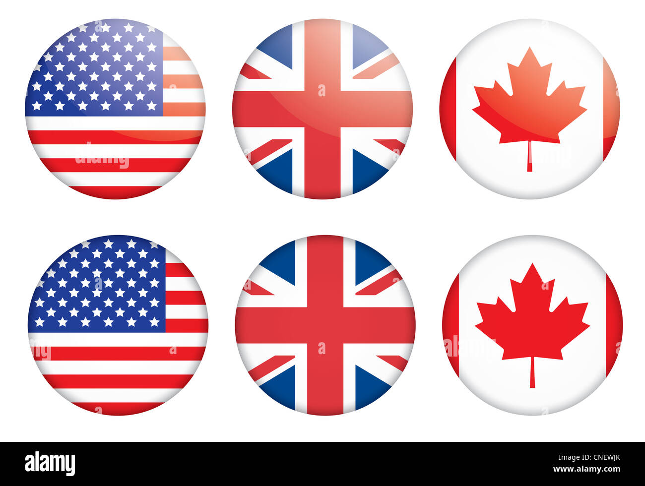 set of three badges with flags illustration Stock Photo - Alamy