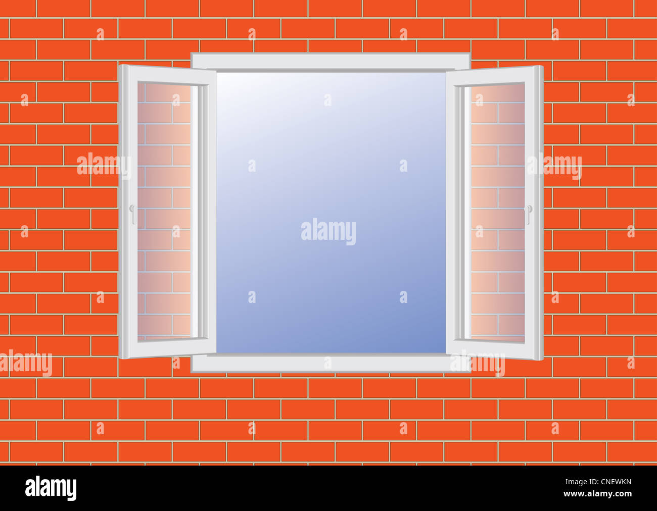 opened window on a brick wall illustration Stock Photo - Alamy