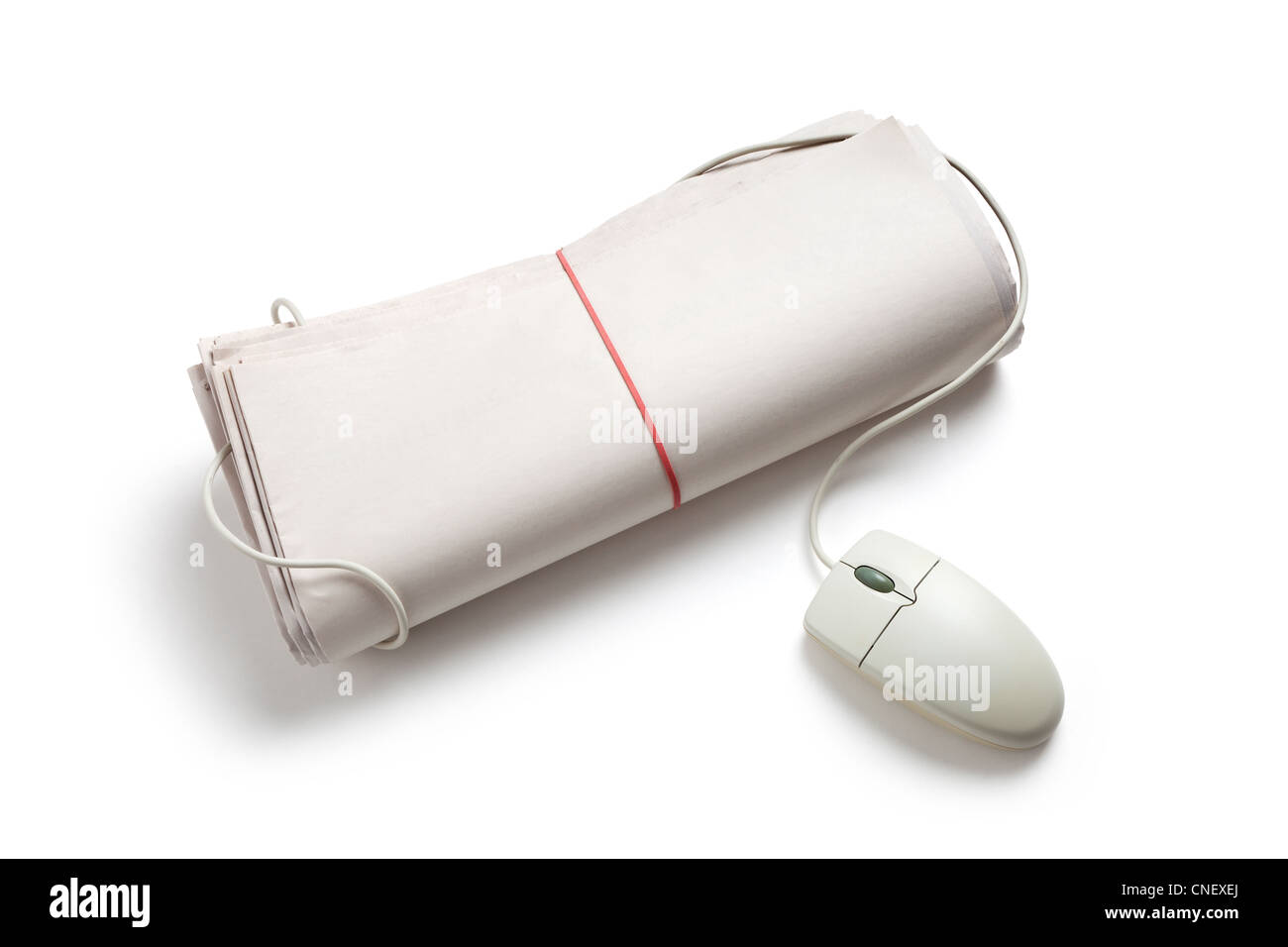 Computer mouse and Newspaper Roll with white background Stock Photo - Alamy