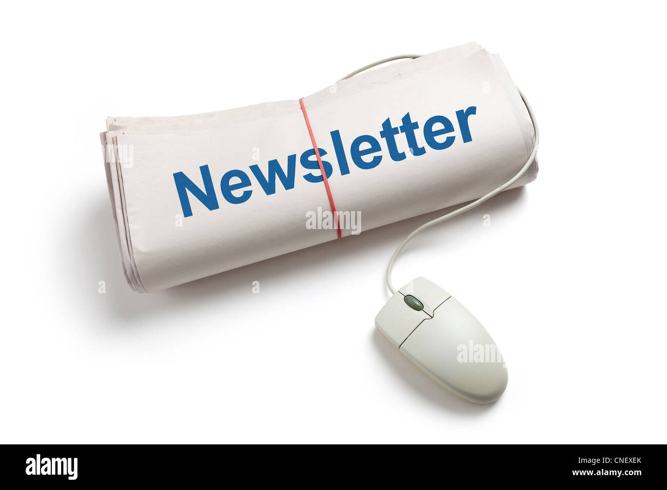 Newsletter and Computer mouse with white background Stock Photo - Alamy