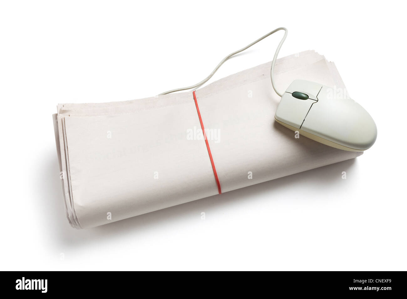 Computer mouse and Newspaper Roll with white background Stock Photo - Alamy
