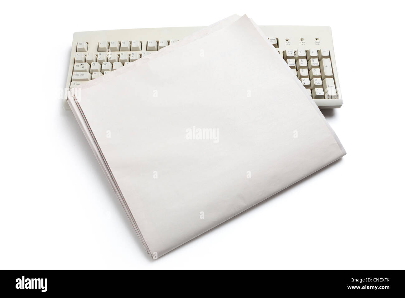 Computer Keyboard and Newspaper with white background Stock Photo - Alamy