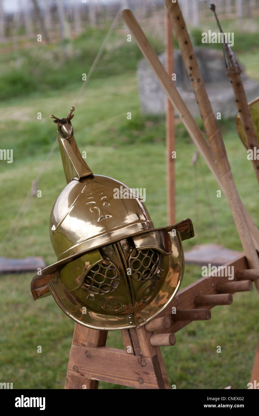 Brass reproduction Roman gladiator helmet Stock Photo - Alamy