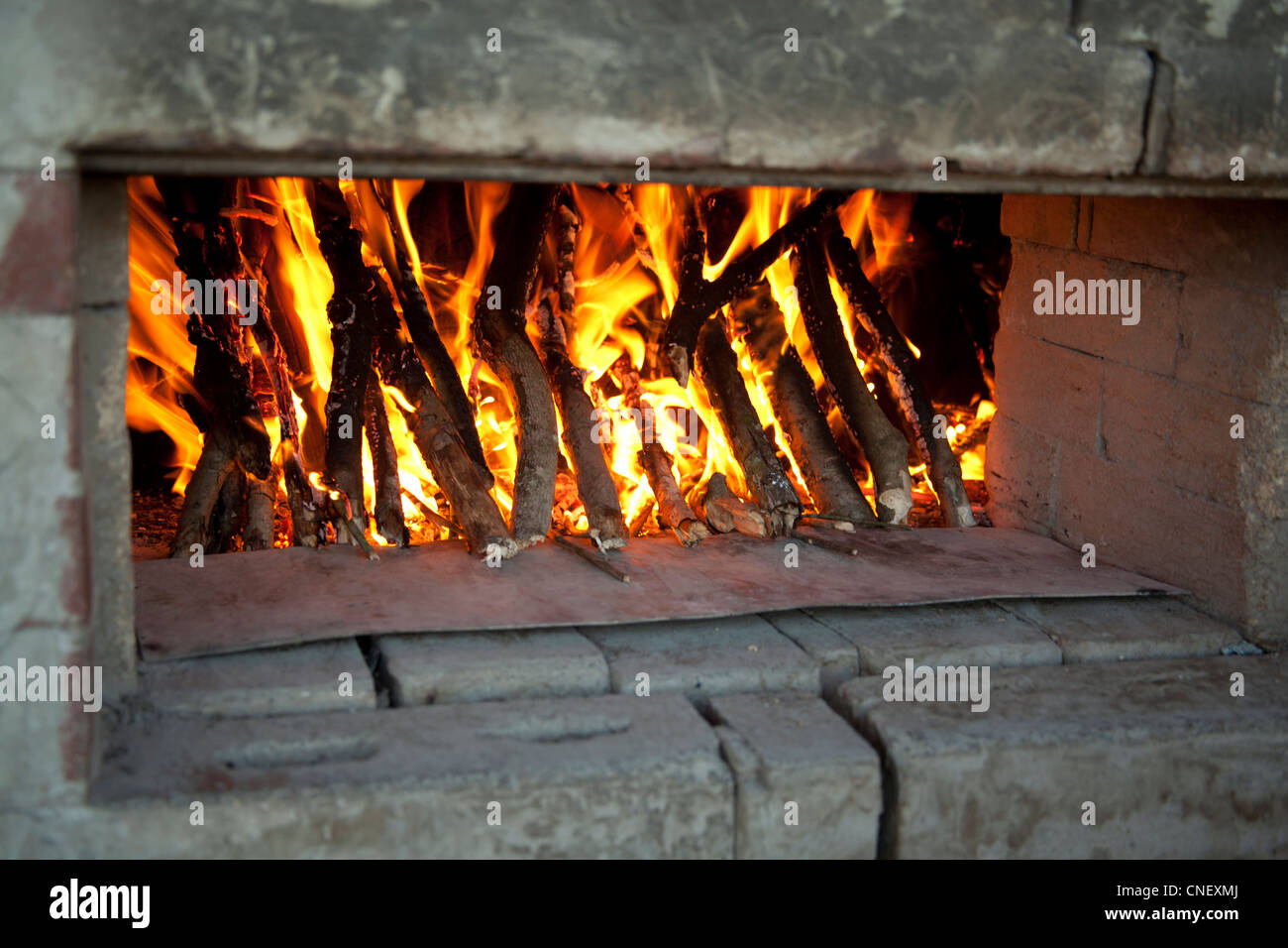 The fire in a wood burning bread oven, Bobolink Bakehouse, Milford, New ...