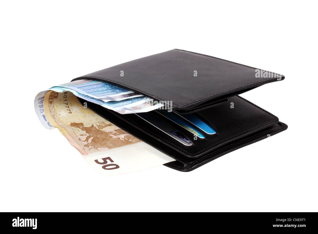 Wallet with euro banknotes isolated over white with clipping path Stock ...