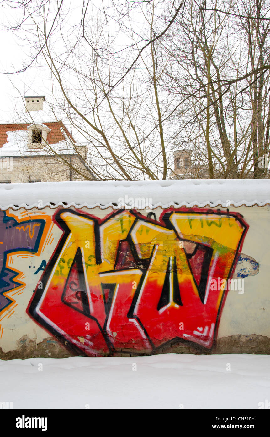 old urban wall with graffiti in winter Stock Photo - Alamy