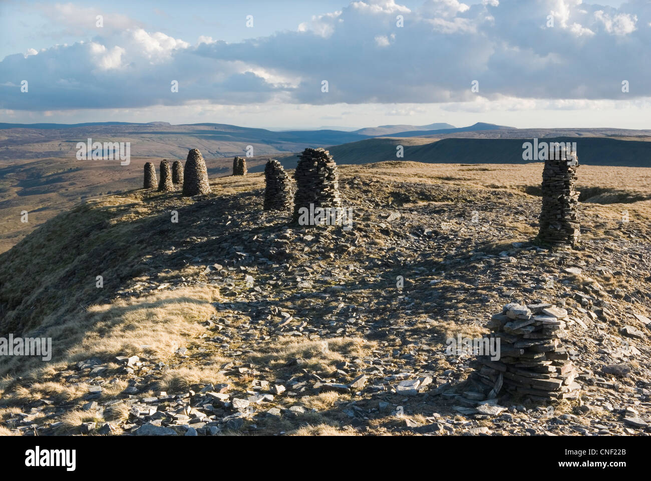 Cairns on the top of Wild Boar Fell ridge on Mallerstang Common above ...
