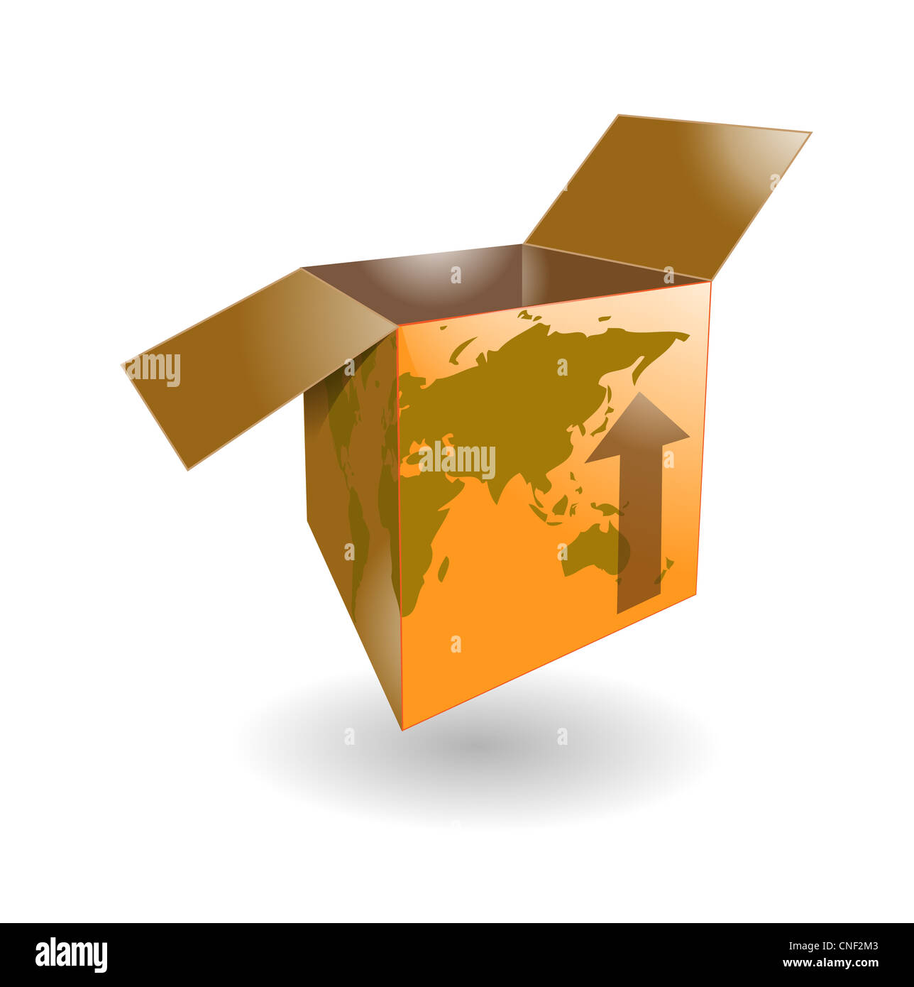 Cardboard shipping box with word map for international shipping Stock ...