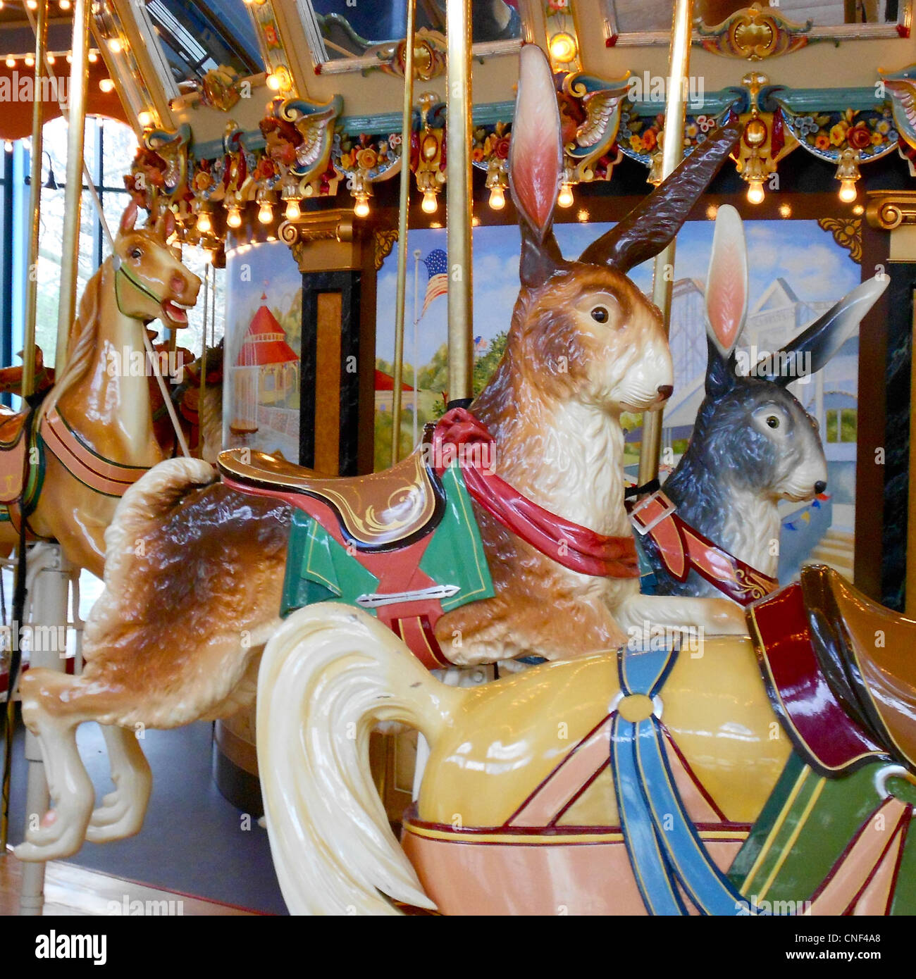 Rabbit figures on the Dentzel Carousel at Please Touch Museum in ...