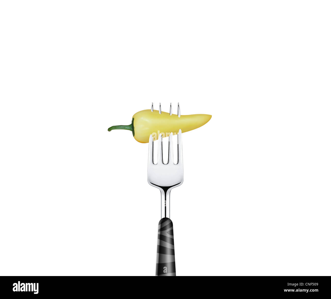 Pepper pierced by fork, isolated on white background Stock Photo - Alamy