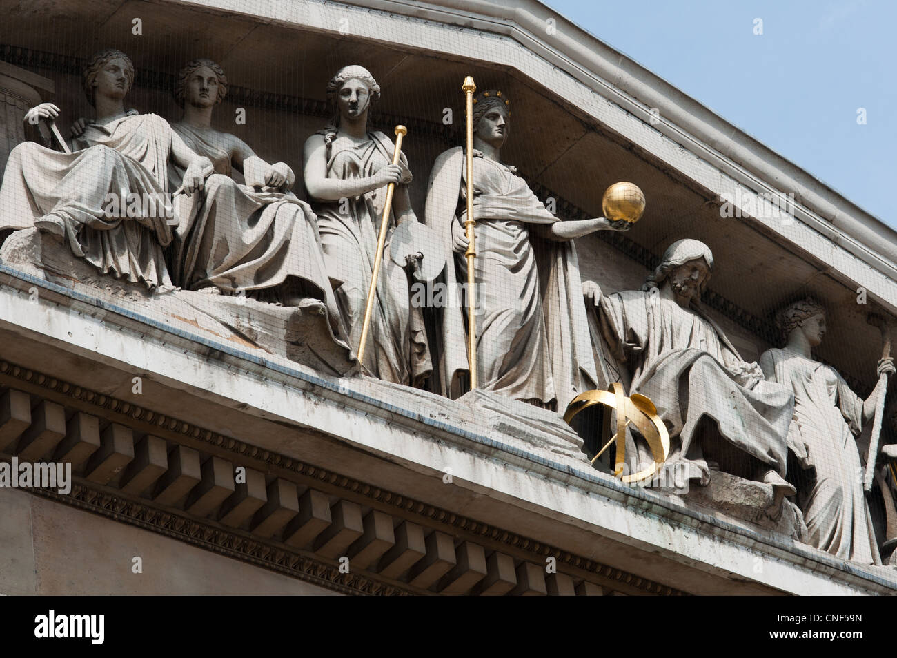 Close up of the front exterior of the British Museum showing pillars ...