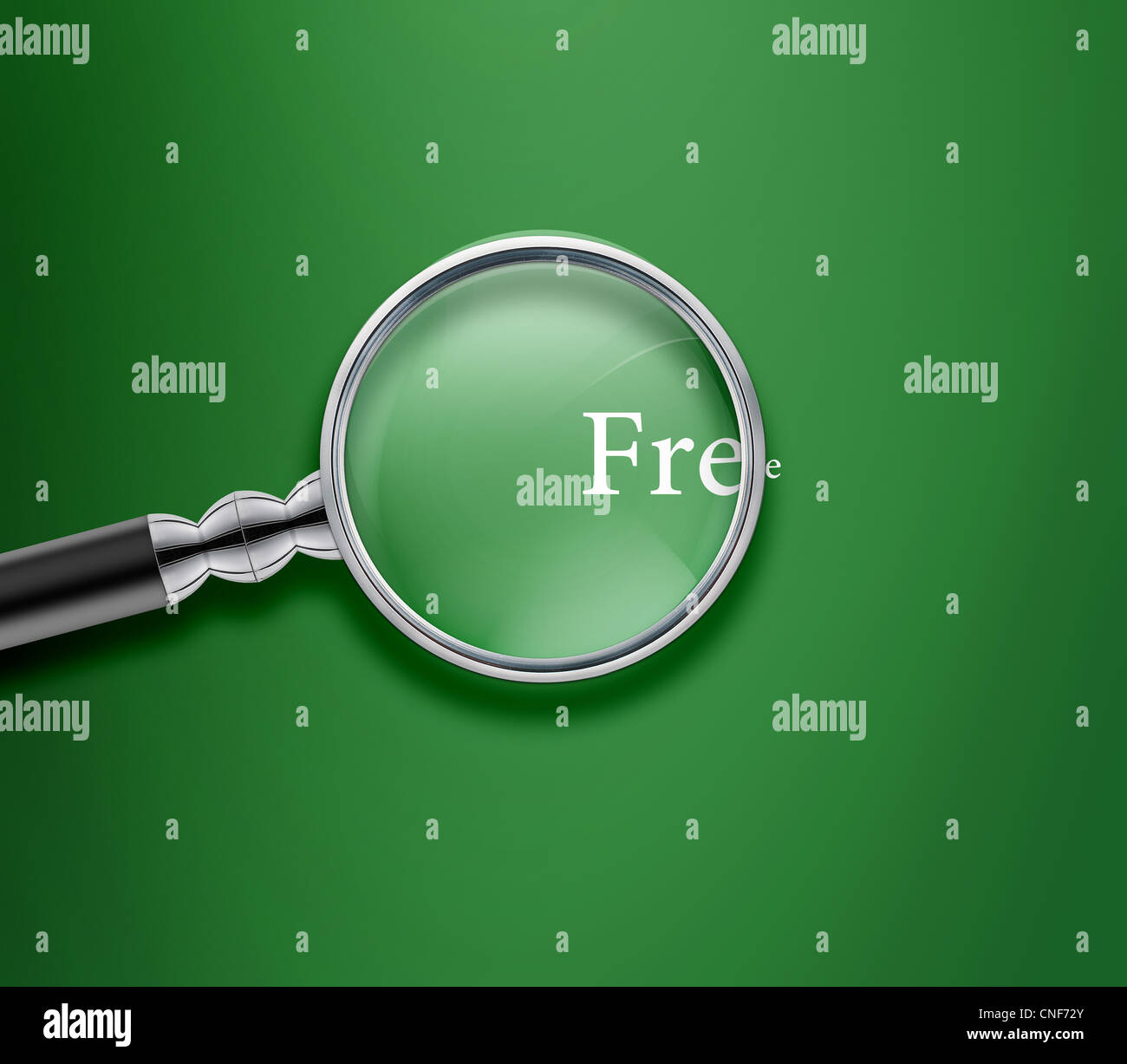 Magnifying glass with Free word on Green background Stock Photo - Alamy