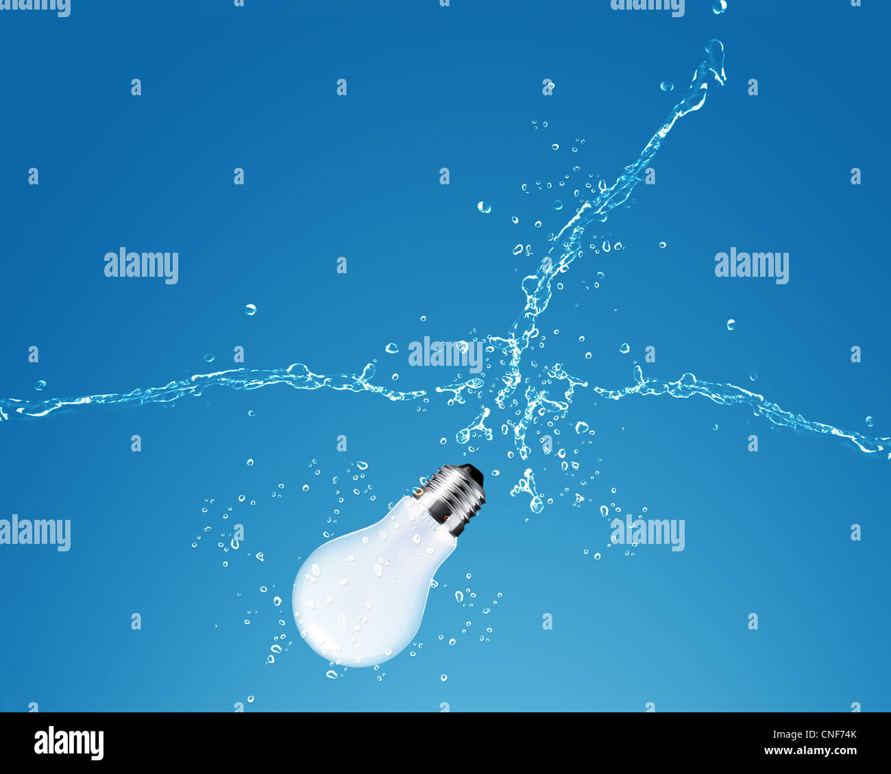 glowing Light bulb with water splash on Blue background Stock Photo - Alamy