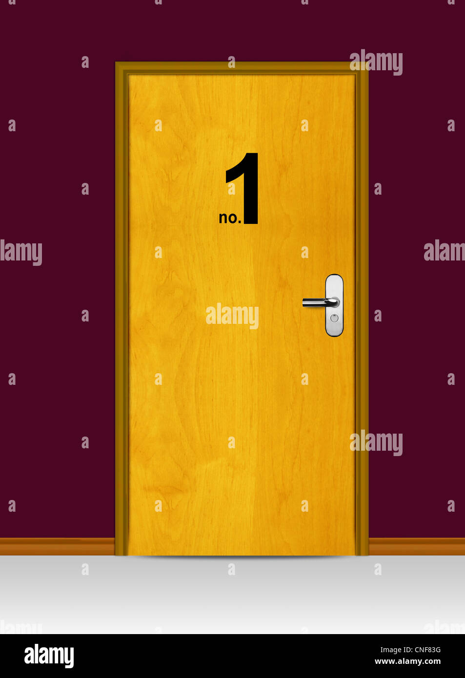 yellow wooden door with number one Stock Photo - Alamy