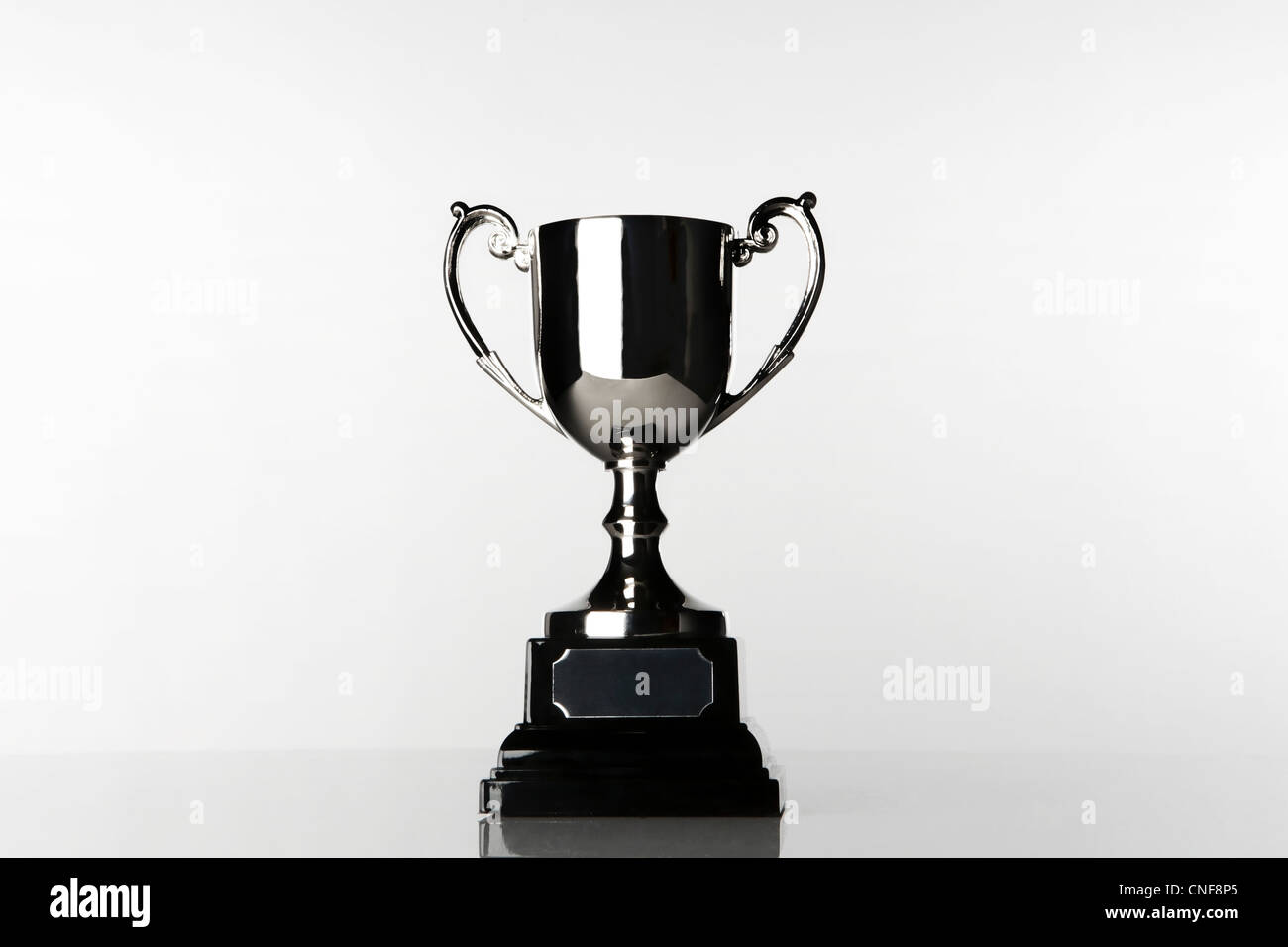 still life image of a single trophy standing in a white background ...