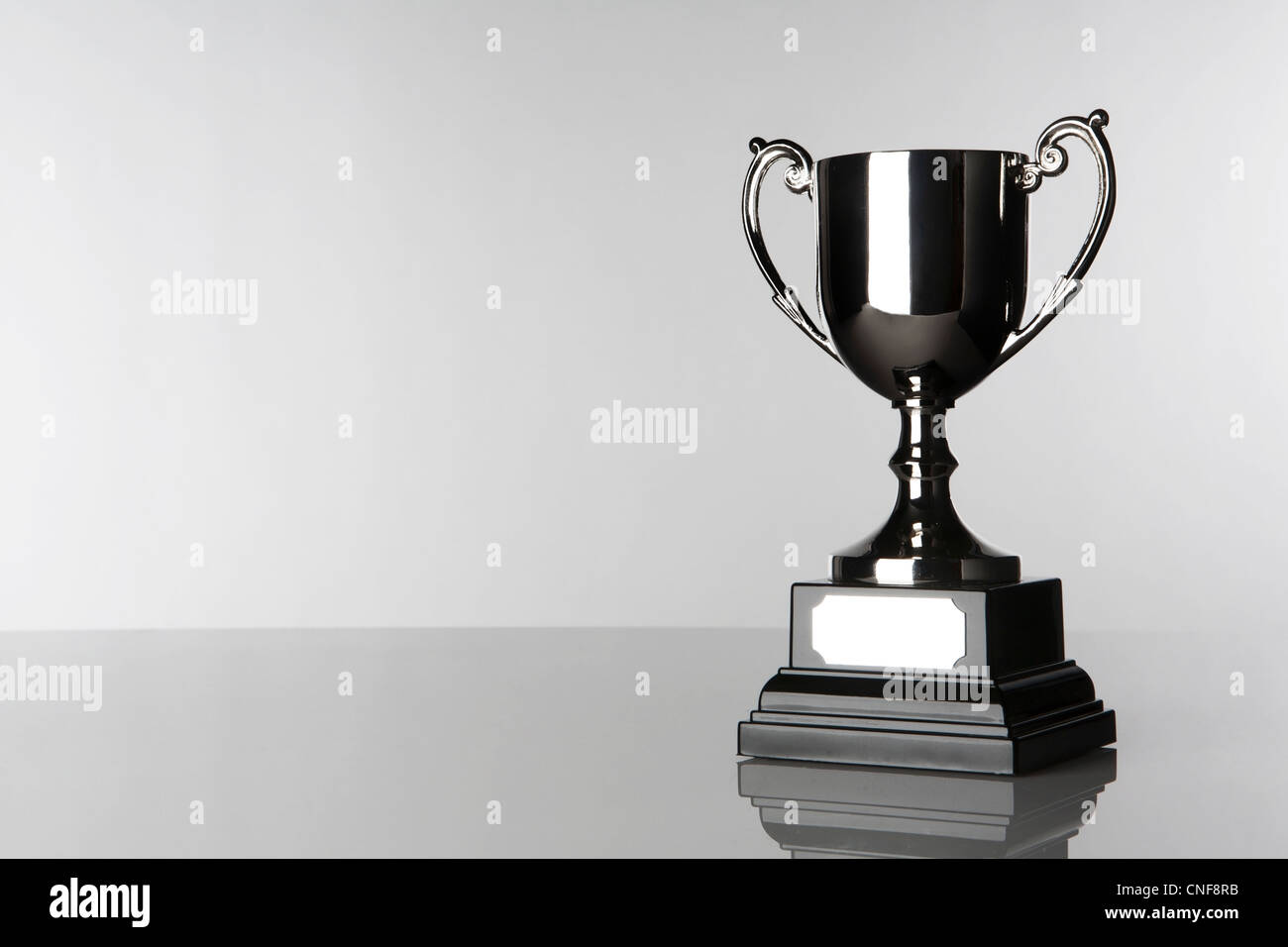 still life image of a single trophy standing in a white background ...
