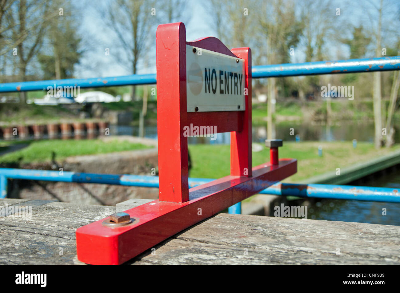 No Entry sign on Lock gates Stock Photo - Alamy