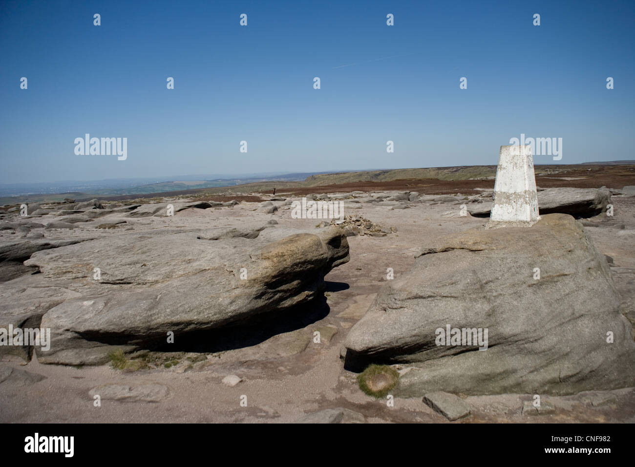 Trig point on Kinder Low on Kinder Scout in the Peak District in ...