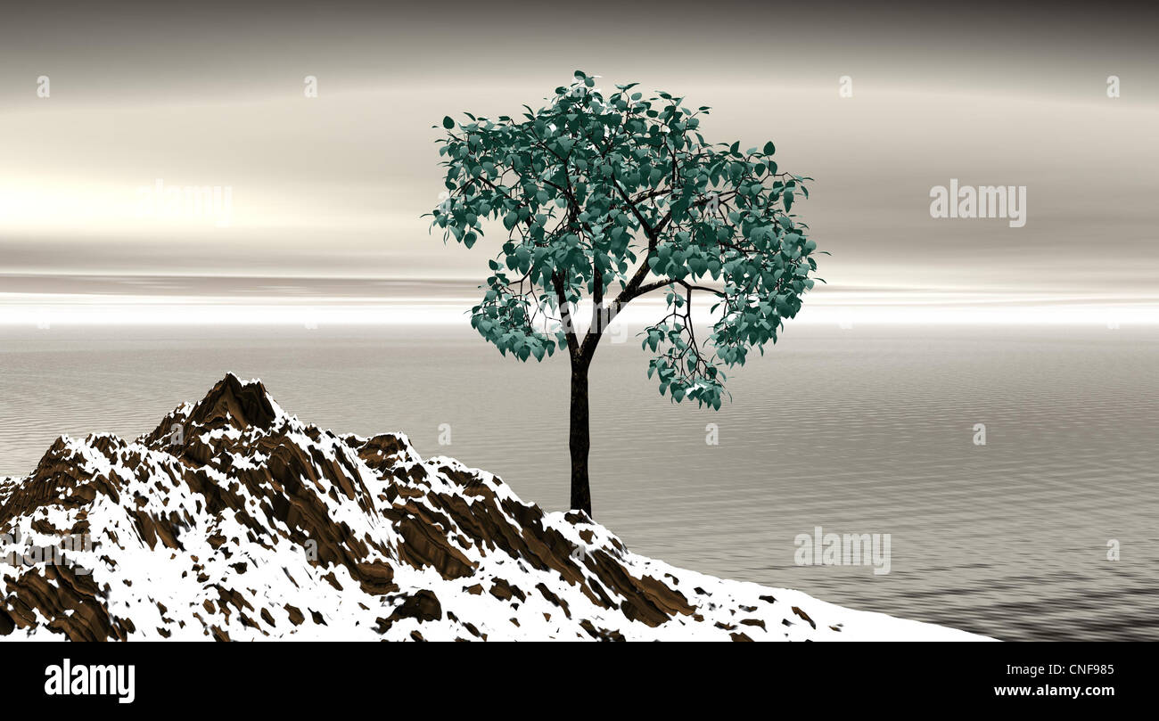 un tree and mountain and snow Stock Photo - Alamy