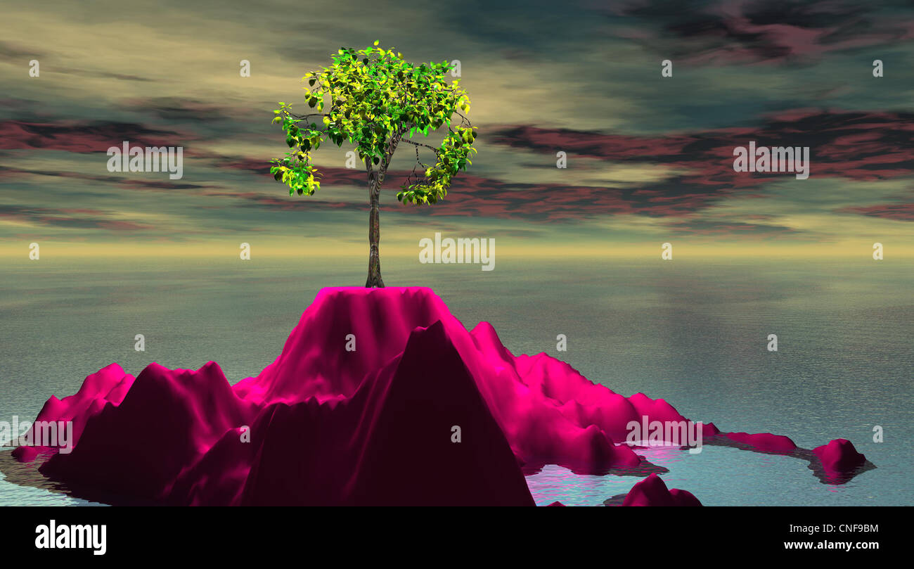 island pink and tree green Stock Photo - Alamy