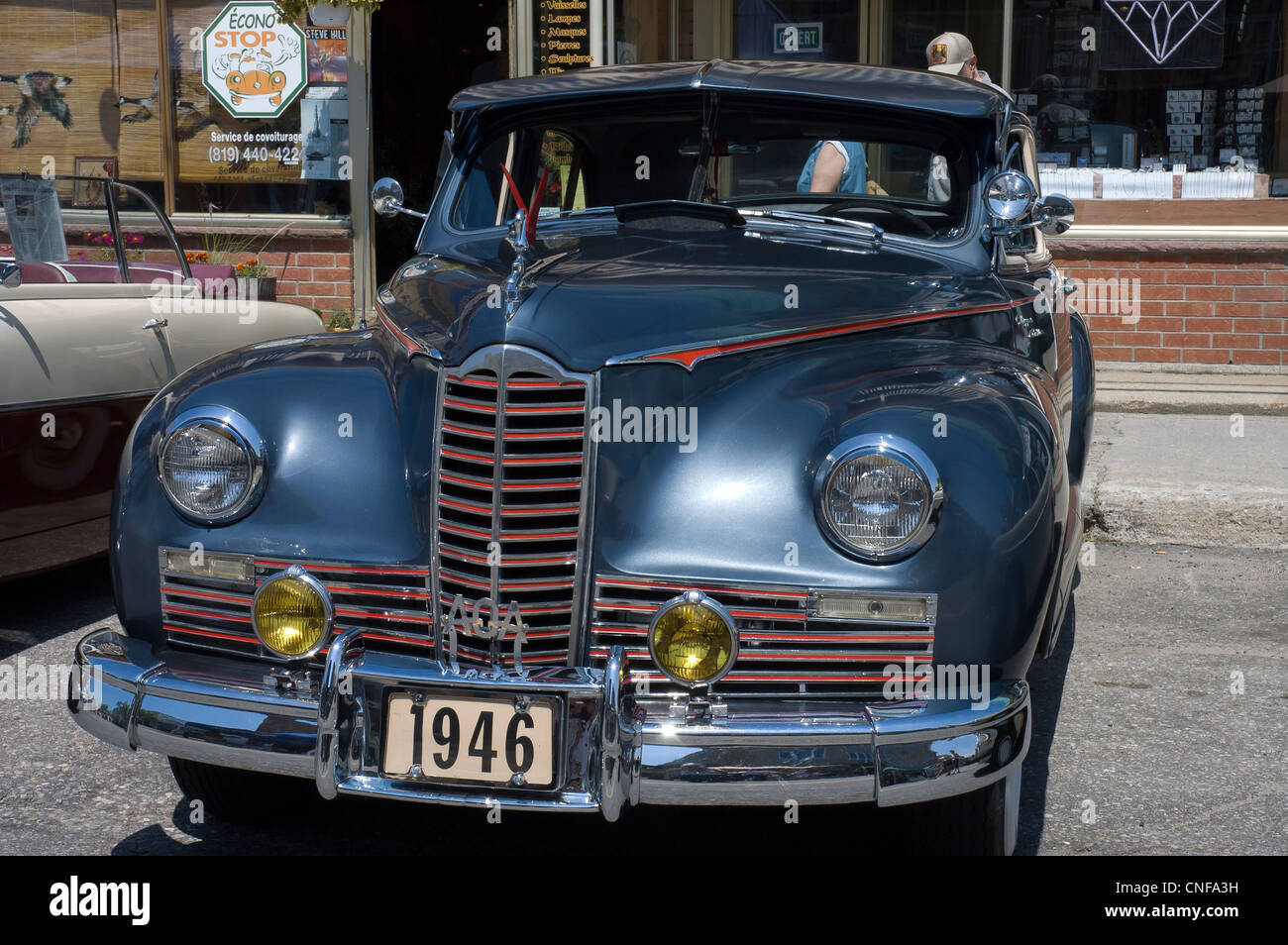 front view of an old 1946 American car shined and polished as new in ...
