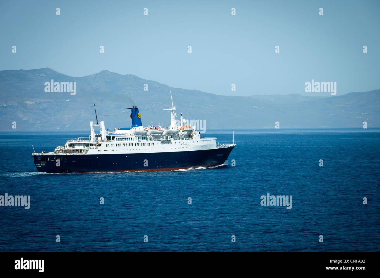 cruise ship arriving in port of Athens with tourists aboard, Greece ...