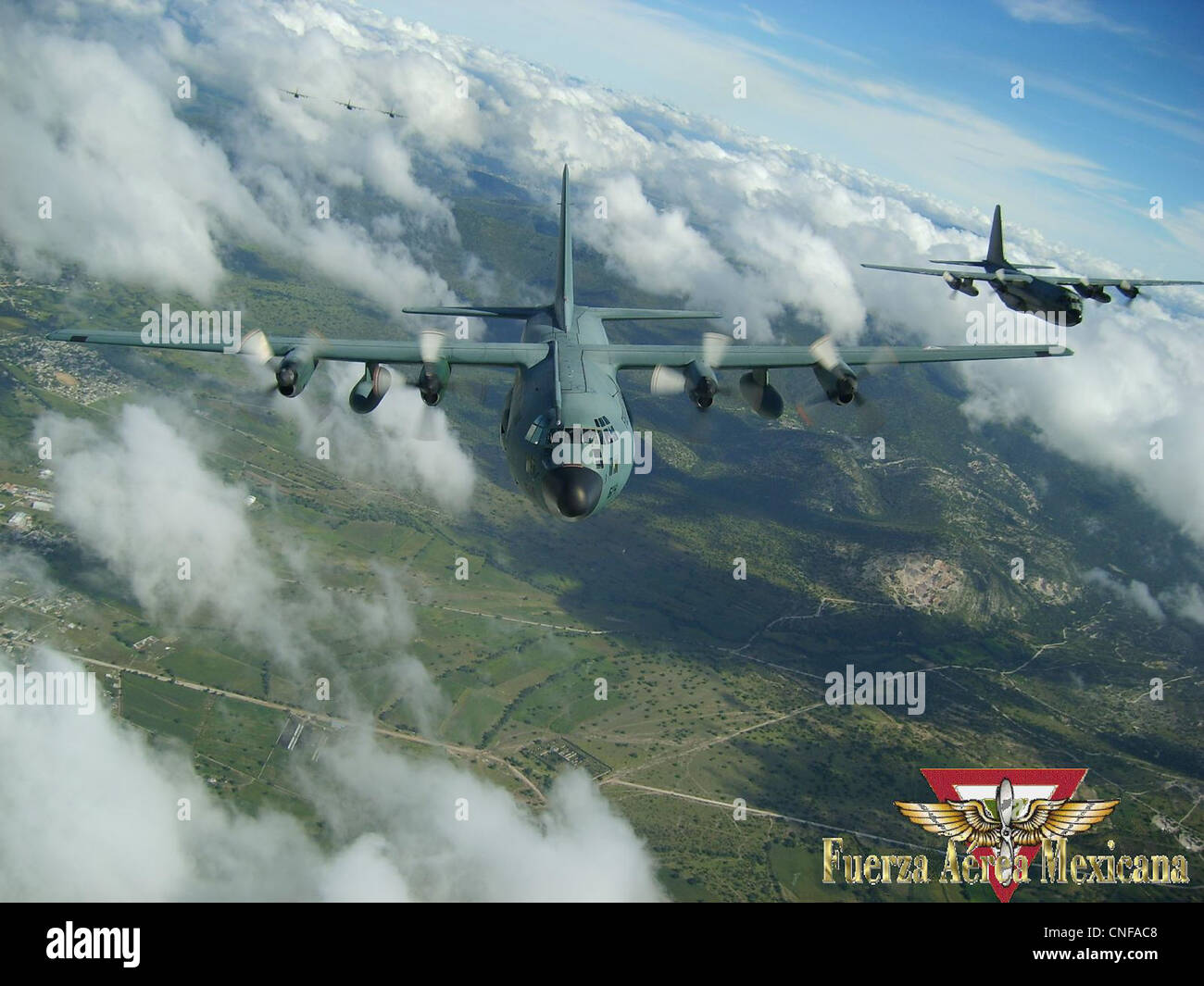 C-130 aircraft practice for the Mexico Independence Day air parade ...