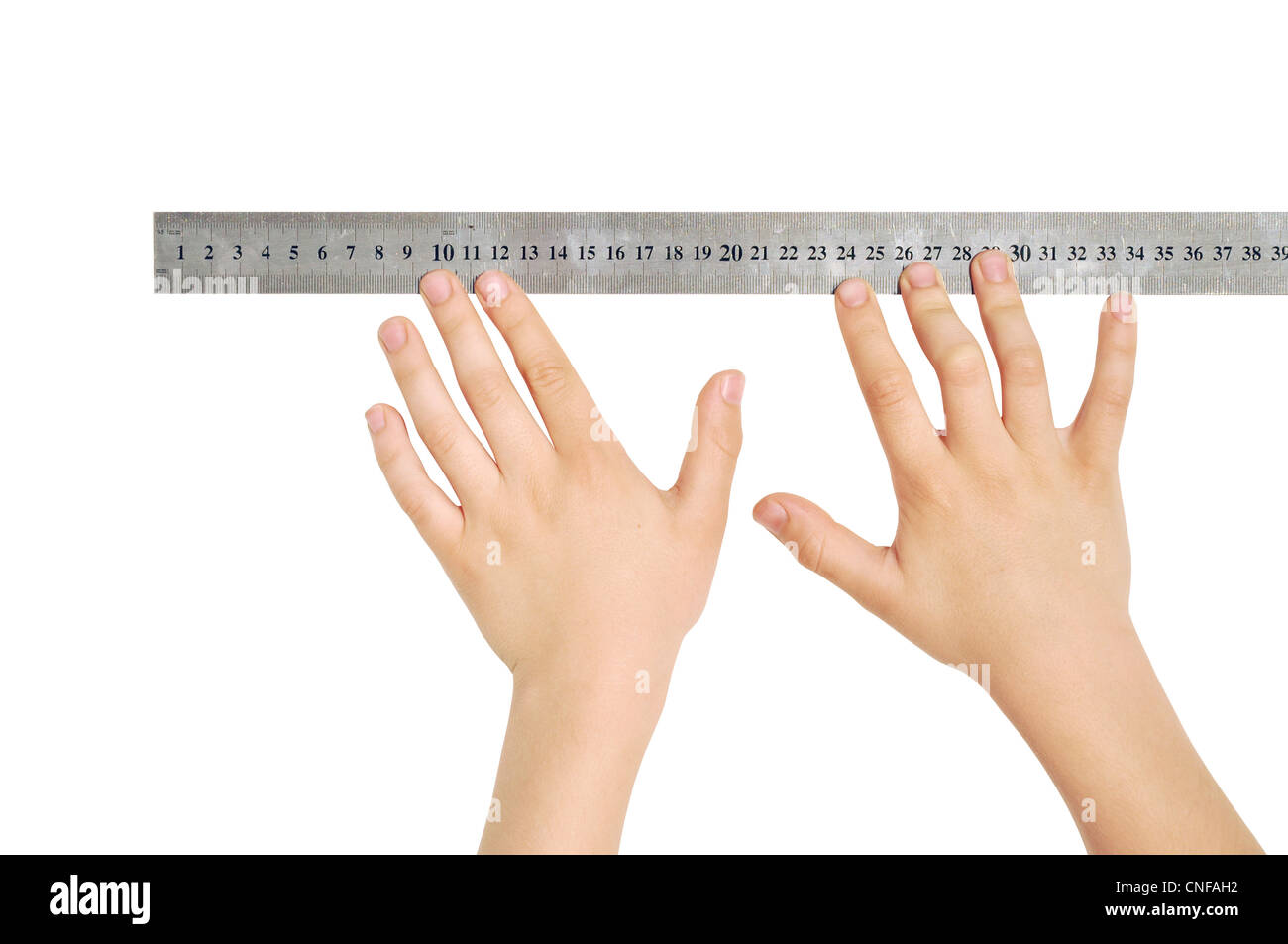 Two hands with a ruler, isolated on white Stock Photo - Alamy