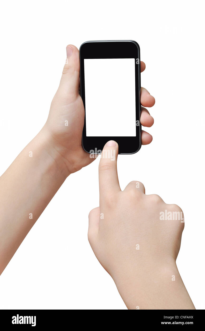 Finger search button on mobile screen Cut Out Stock Images & Pictures ...