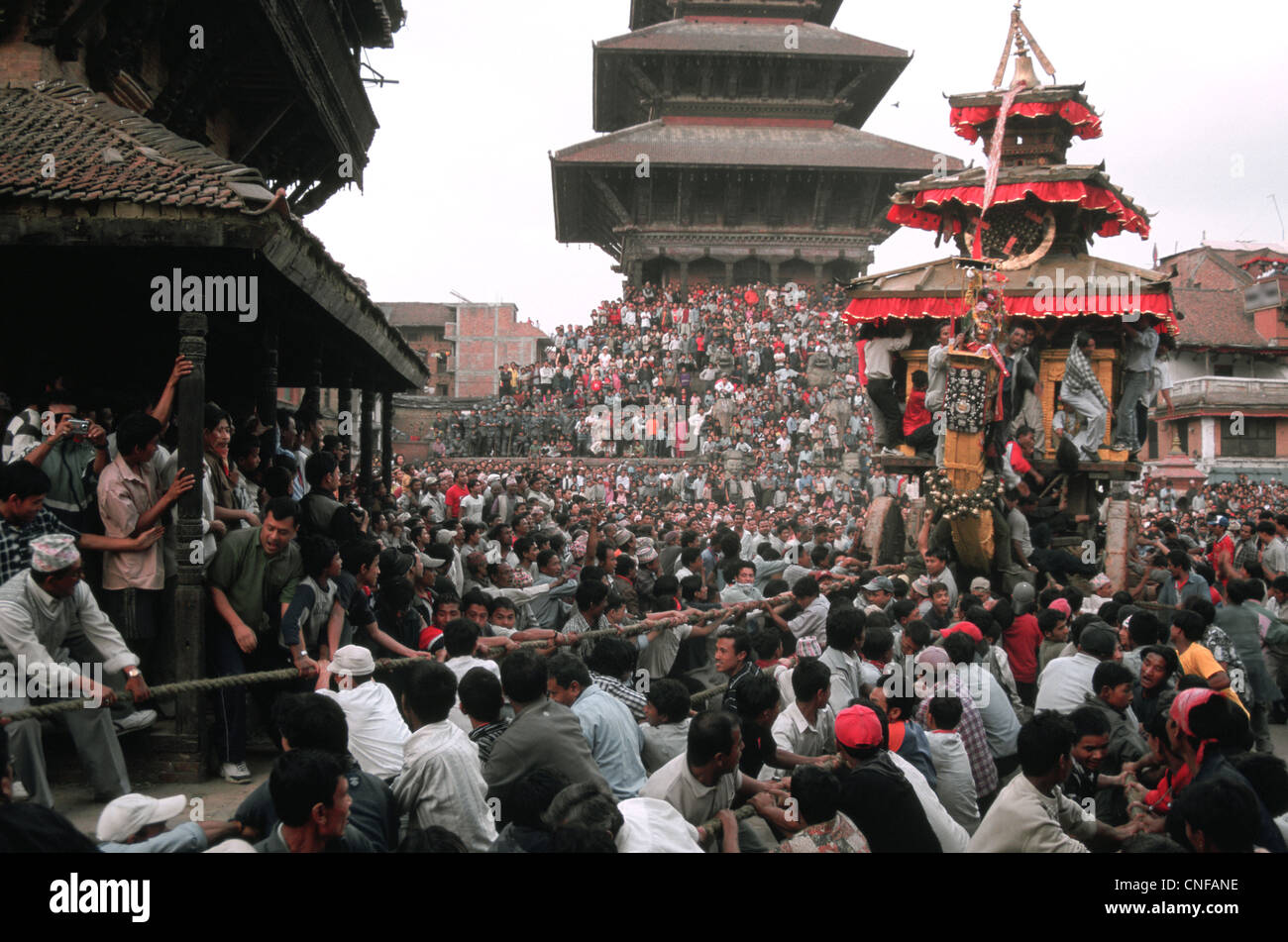 People participating at "bisket jatra", one of the main Newar festival ...