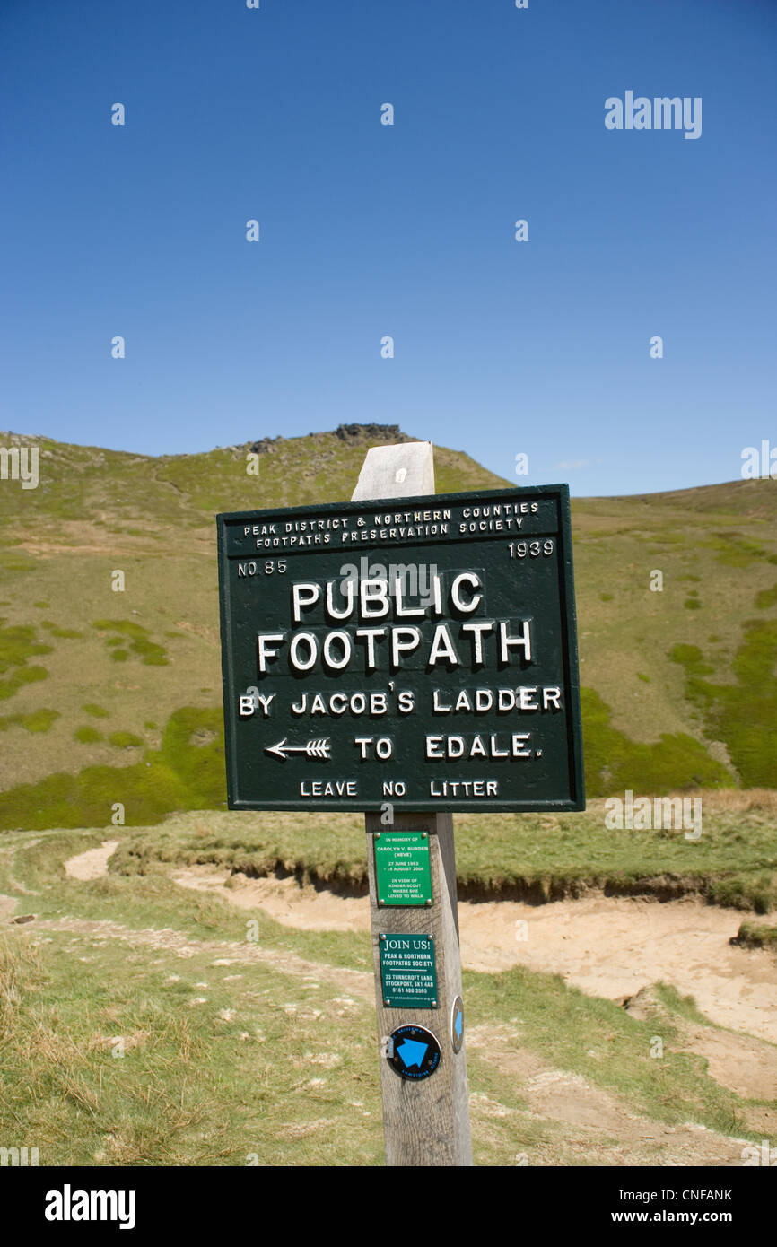 Footpath sign on thePennine Way on the top of Jacob's Ladder in the ...