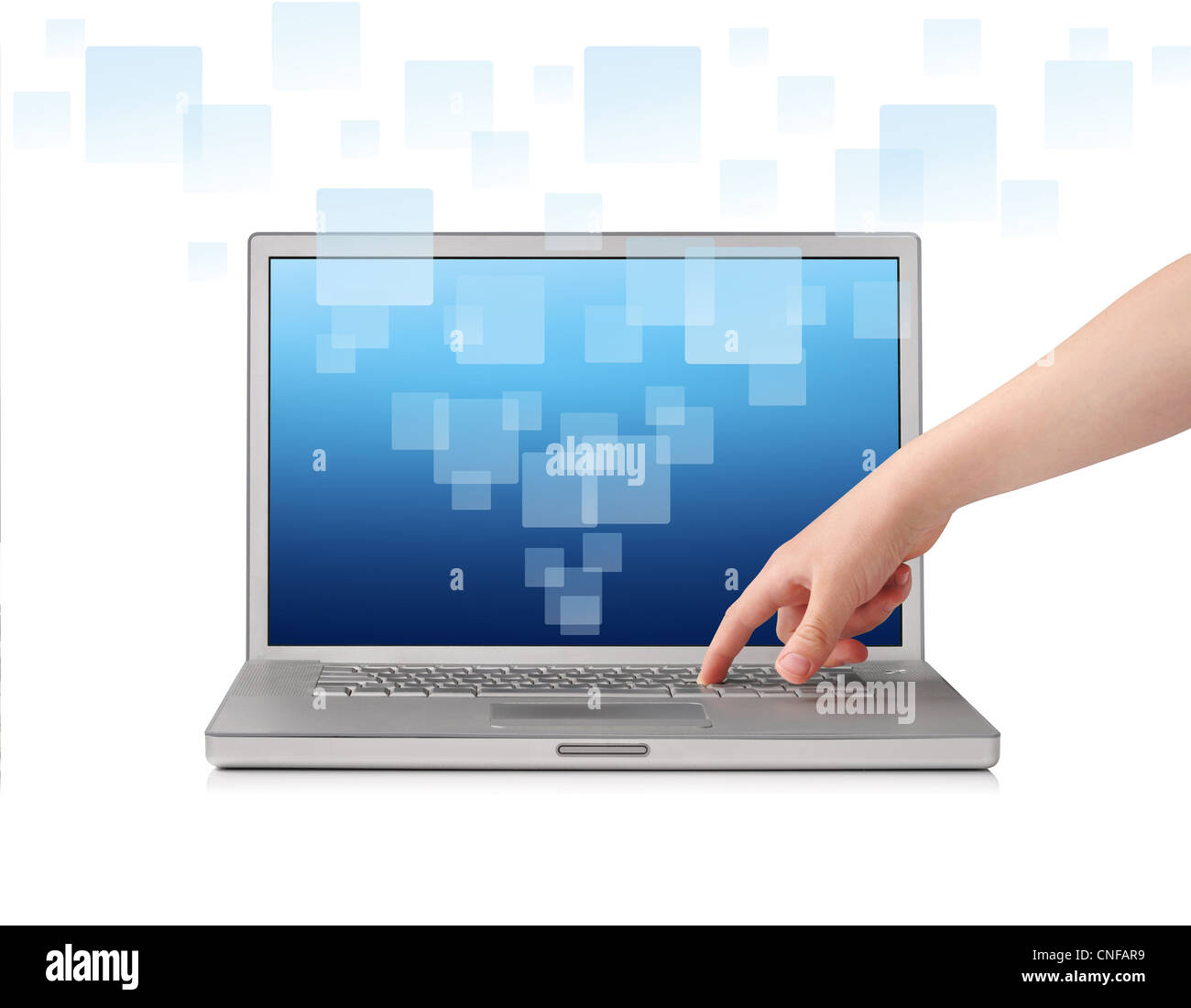 Finger pressing key on laptop, isolated on white Stock Photo - Alamy