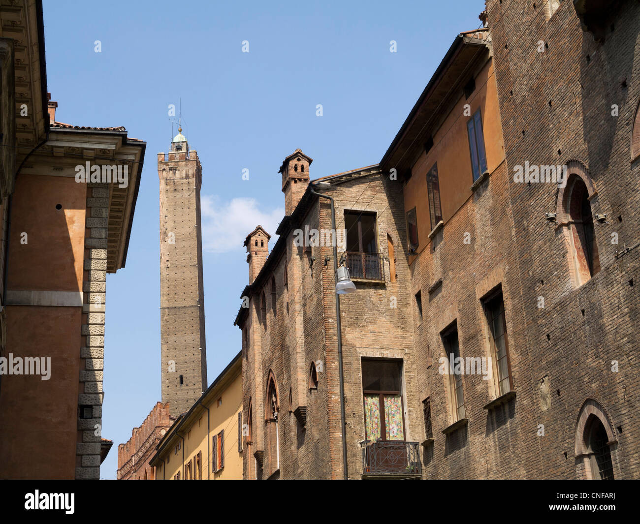 The medieval towers in the beautiful city of Bologna in the province of ...