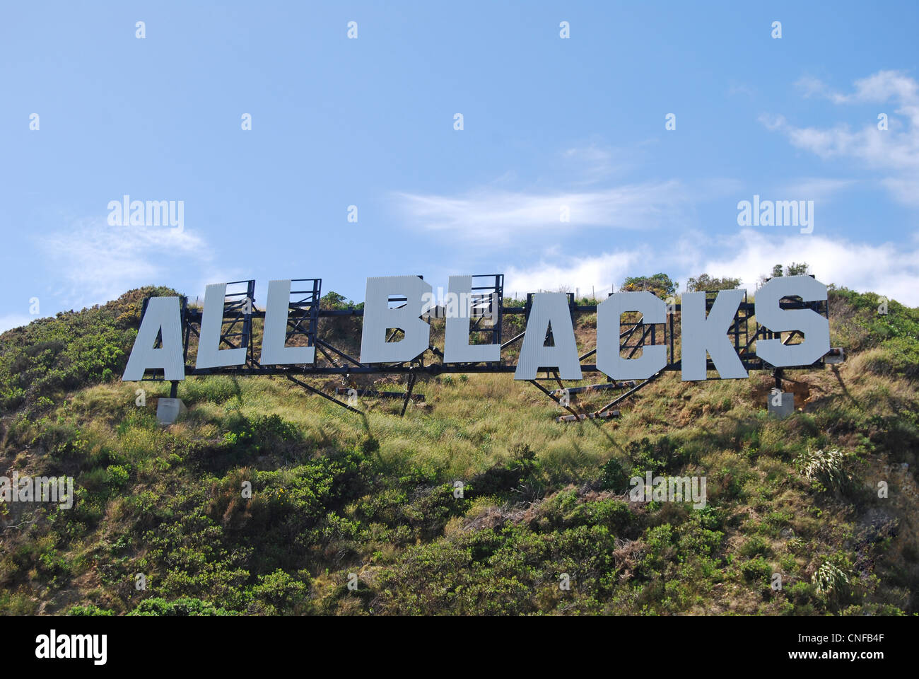 Giant All Blacks sign on hillside, Miramar Peninsula, City of ...