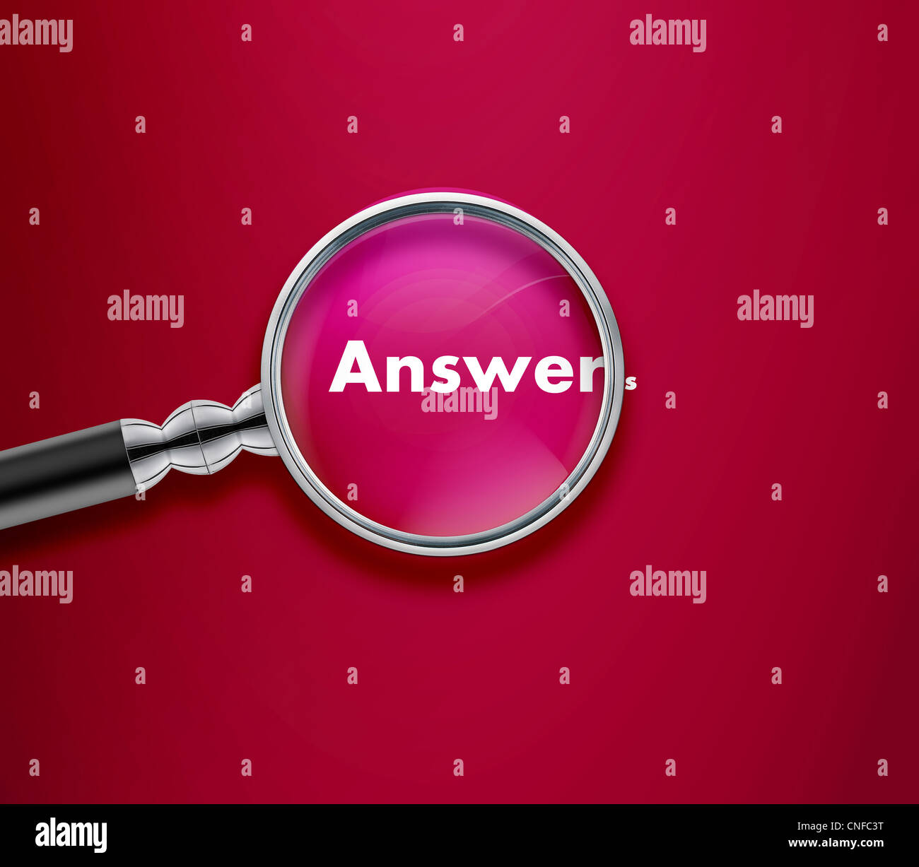 Magnifying glass with Answer word on Red background Stock Photo - Alamy