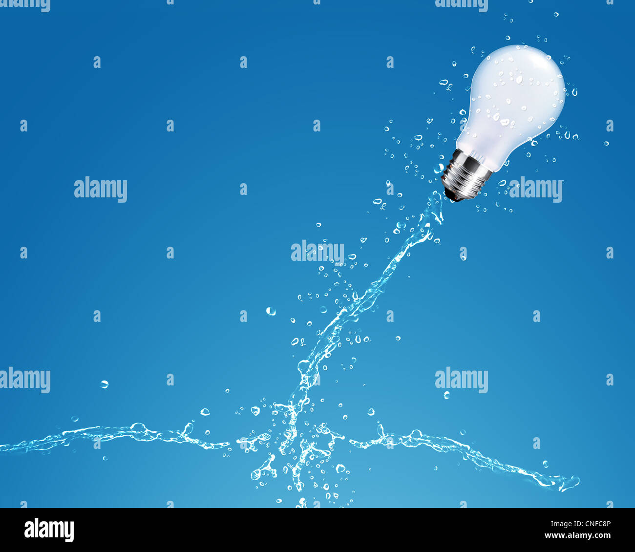 glowing Light bulb with water splash on Blue background Stock Photo - Alamy