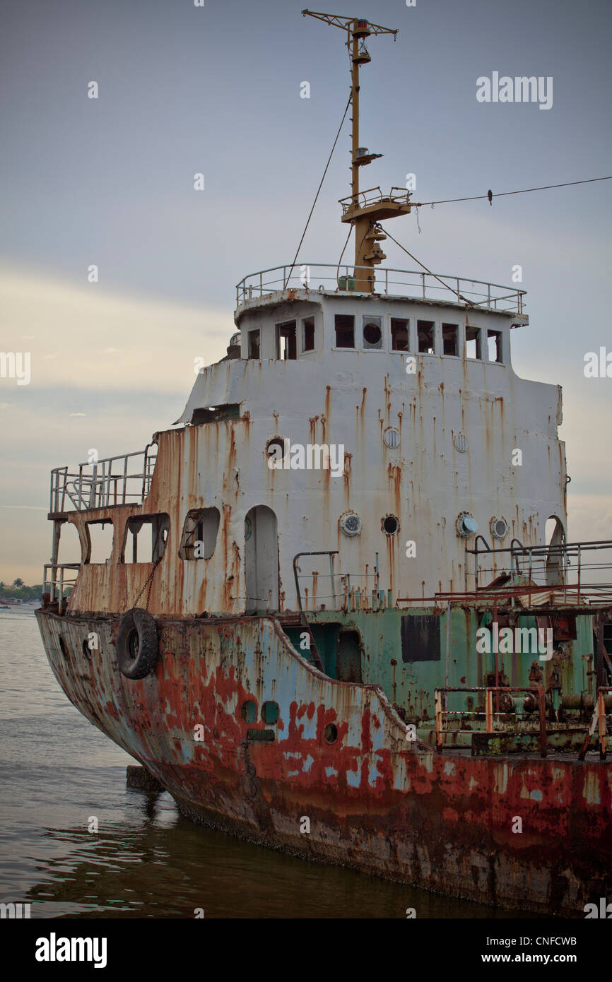 A cargo wreck in the Makassar bay, Sulawesi, Indonesia, South Pacific ...