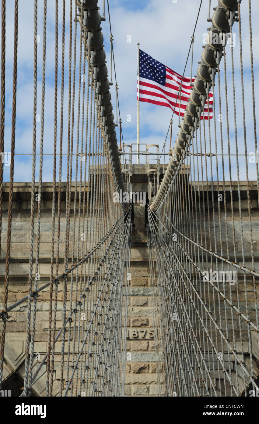 Brooklyn bridge brown masonry neo gothic architecture suspension cables ...