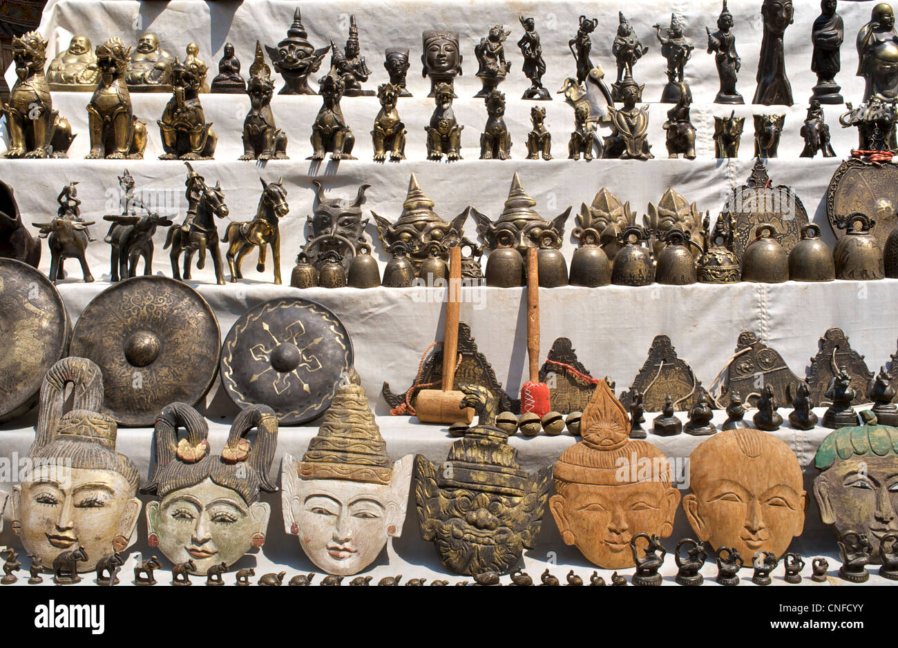 Carvings and metal cast handicrafts and souvenirs, Mandalay, Burma ...